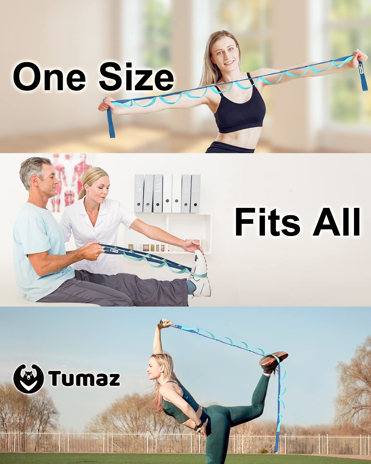 Tumaz Stretching Strap - 10 Loops & Non-Elastic Yoga Strap - The Perfect Home Workout Stretch Strap for Physical Therapy, Yoga, Pilates, Flexibility - [Extra Thick, Durable, Soft]