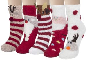 loritta 5 pairs womens fuzzy socks winter warm cozy fluffy super soft slipper socks,d3-christmas animals