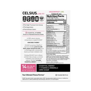 CELSIUS® On-the-Go Powder Sticks Dragonfruit Lime, Essential Energy 2.8 Oz (14 Sticks per Pack)