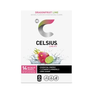 CELSIUS® On-the-Go Powder Sticks Dragonfruit Lime, Essential Energy 2.8 Oz (14 Sticks per Pack)