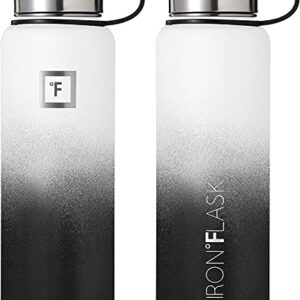 IRON °FLASK Sports Water Bottle - Wide Mouth with 3 Straw Lids - Stainless Steel Gym & Outdoor Bottles for Men, Women & Kids - Double Walled, Insulated Thermos, Metal Canteen - Day & Night, 40 Oz