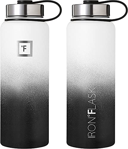 IRON °FLASK Sports Water Bottle - Wide Mouth with 3 Straw Lids - Stainless Steel Gym & Outdoor Bottles for Men, Women & Kids - Double Walled, Insulated Thermos, Metal Canteen - Day & Night, 40 Oz