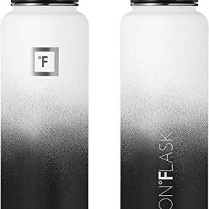 IRON °FLASK Sports Water Bottle - Wide Mouth with 3 Straw Lids - Stainless Steel Gym & Outdoor Bottles for Men, Women & Kids - Double Walled, Insulated Thermos, Metal Canteen - Day & Night, 40 Oz