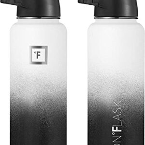 IRON °FLASK Sports Water Bottle - Wide Mouth with 3 Straw Lids - Stainless Steel Gym & Outdoor Bottles for Men, Women & Kids - Double Walled, Insulated Thermos, Metal Canteen - Day & Night, 40 Oz