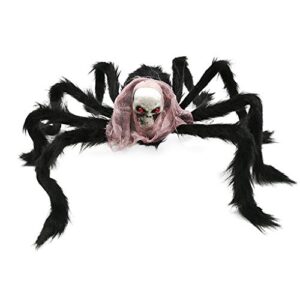 bxt halloween outdoor decorations large fairy spider with skull head,19.8x15.8 inch, fake hairy spider scary creepy props for indoor and outdoor decors,halloween party favor