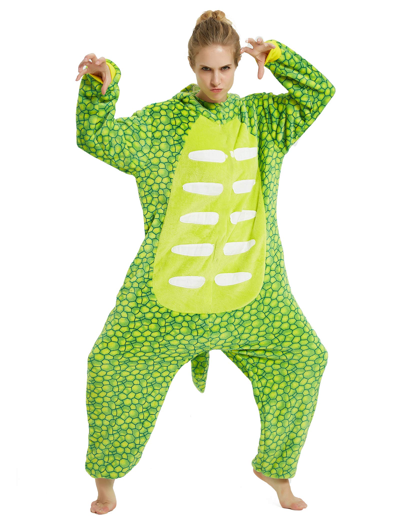 CASABACO Dinosaur Costume Onesie Adult Women Novelty Onepiece Pajamas, Light Green, L