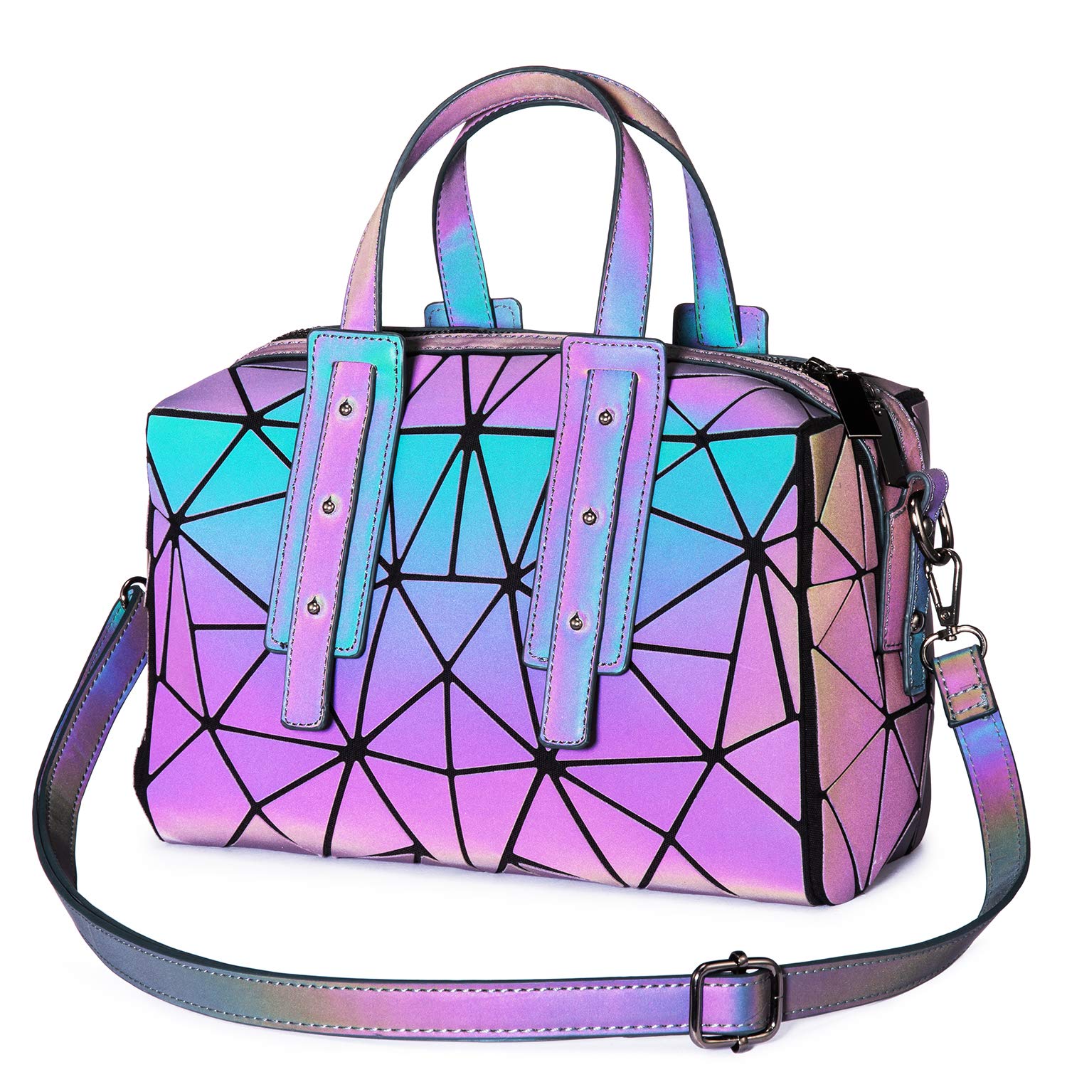 LOVEVOOK Geometric Luminous Crossbody Bags for Women Holographic Reflective Handbags Shoulder bags