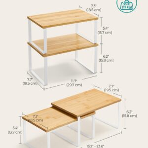 SONGMICS Cabinet Organizer Shelf, Set of 2 Kitchen Counter Shelves, Kitchen Storage, Spice Rack, Stackable, Expandable, Metal and Engineered Wood, Cloud White and Natural Beige UKCS02NW