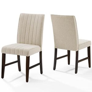 modway motivate channel tufted upholstered fabric dining side chair, set of 2, beige