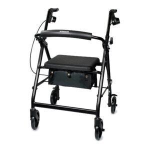 mckesson rollator walker with seat and wheels, lightweight, aluminum, 300 lbs weight capacity, black, 1 count