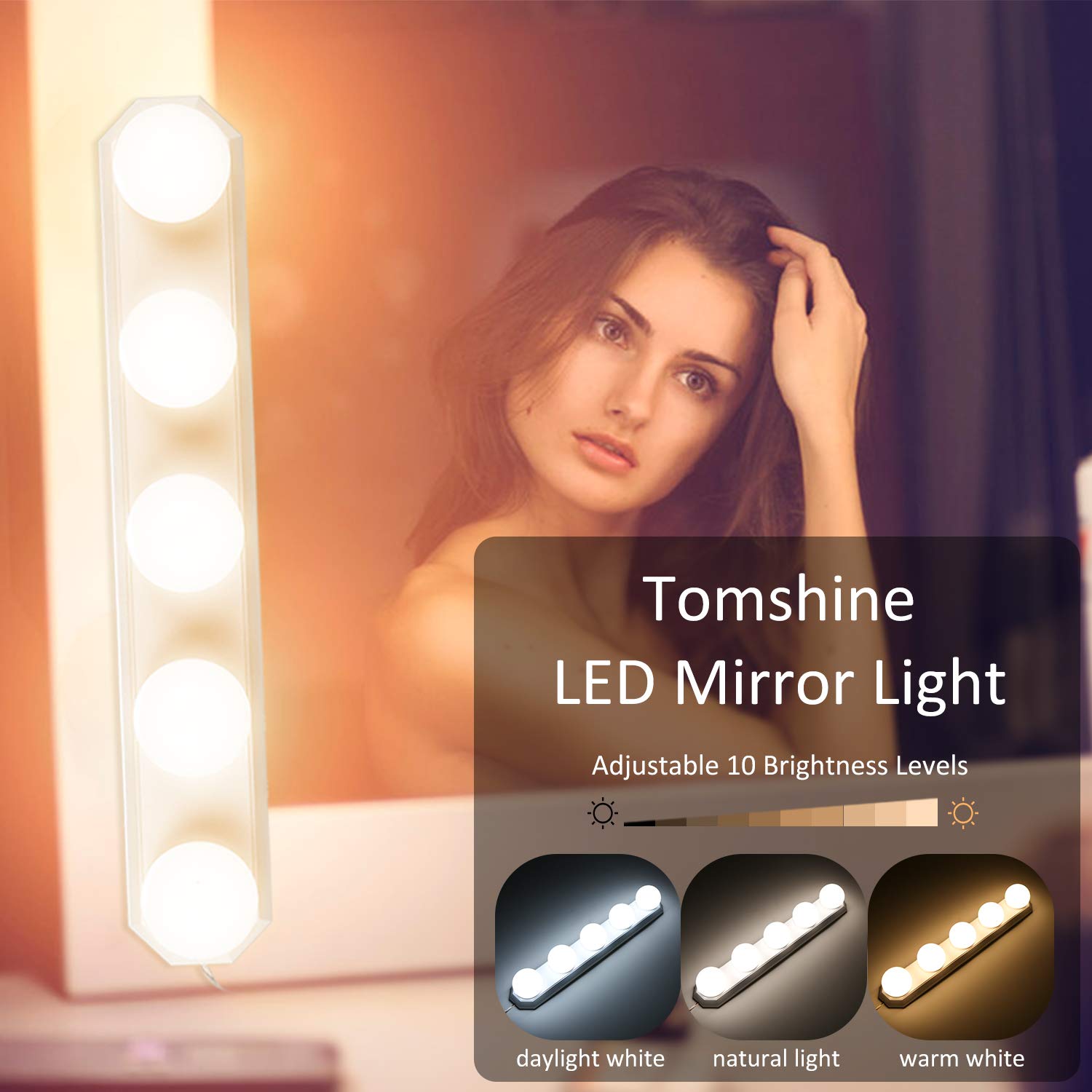 Tomshine LED Vanity Lights for Mirror 5 Bulbs 3 Color Modes Brightness Dimmable 4W USB Power Makeup Cosmetic Table Dressing Light for Bathroom Dressing Room Christmas Gift