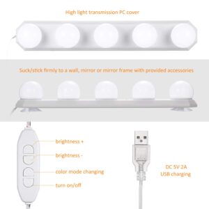 Tomshine LED Vanity Lights for Mirror 5 Bulbs 3 Color Modes Brightness Dimmable 4W USB Power Makeup Cosmetic Table Dressing Light for Bathroom Dressing Room Christmas Gift