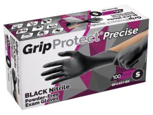 gripprotect® precise black nitrile exam gloves | 4 mil | chemo-rated | food, home, hospital, law enforcement, tattoo | (small, 100)