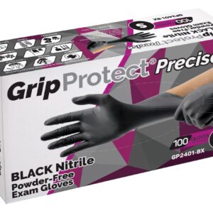 GripProtect® Precise Black Nitrile Exam Gloves | 4 Mil | Chemo-Rated | Food, Home, Hospital, Law Enforcement, Tattoo | (Small, 100)