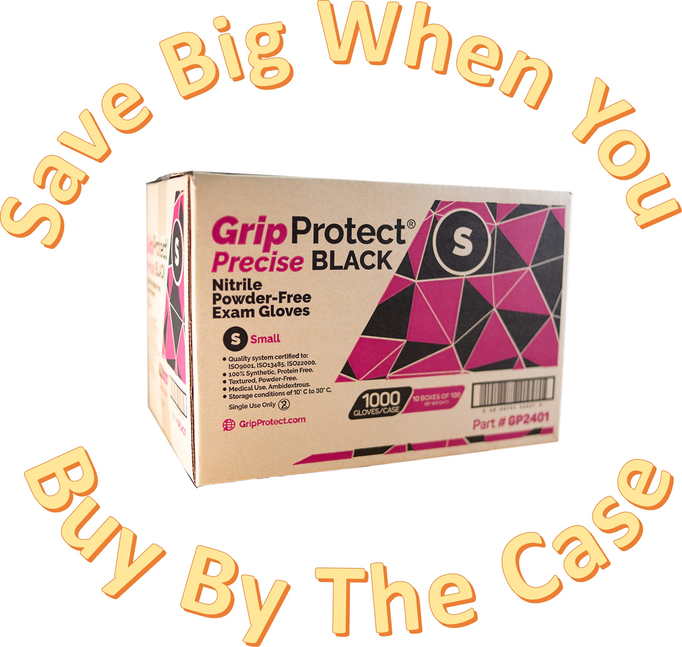 GripProtect® Precise Black Nitrile Exam Gloves | 4 Mil | Chemo-Rated | Food, Home, Hospital, Law Enforcement, Tattoo | (Small, 100)