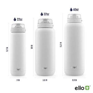 Ello Cooper 22oz Stainless Steel Water Bottle with Straw and Carry Handle, Double Walled and Vacuum Insulated Metal, Leak Proof Locking Lid with Soft Silicone Spout, Reusable, BPA Free, Cashmere Pink