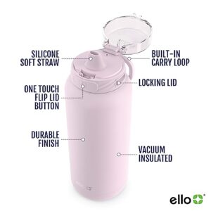 Ello Cooper 22oz Stainless Steel Water Bottle with Straw and Carry Handle, Double Walled and Vacuum Insulated Metal, Leak Proof Locking Lid with Soft Silicone Spout, Reusable, BPA Free, Cashmere Pink