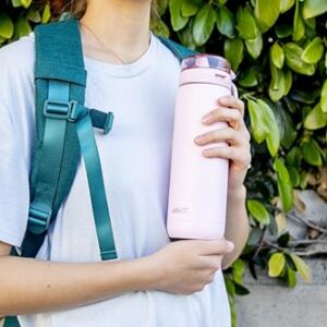 Ello Cooper 22oz Stainless Steel Water Bottle with Straw and Carry Handle, Double Walled and Vacuum Insulated Metal, Leak Proof Locking Lid with Soft Silicone Spout, Reusable, BPA Free, Cashmere Pink