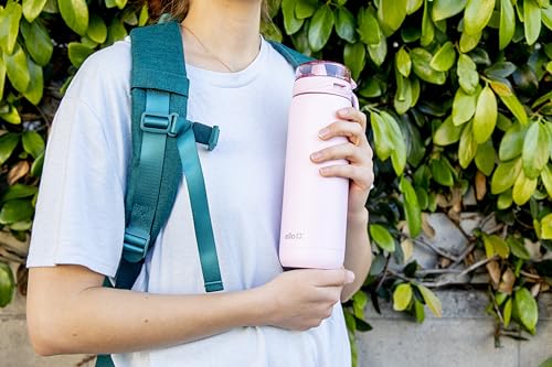 Ello Cooper 22oz Stainless Steel Water Bottle with Straw and Carry Handle, Double Walled and Vacuum Insulated Metal, Leak Proof Locking Lid with Soft Silicone Spout, Reusable, BPA Free, Cashmere Pink