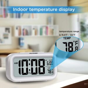 Peakeep Night Light Digital Alarm Clock Battery Operated with Indoor Temperature, Desk Small Clock (White)