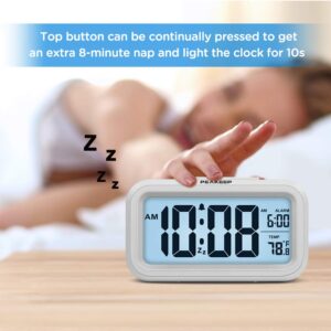 Peakeep Night Light Digital Alarm Clock Battery Operated with Indoor Temperature, Desk Small Clock (White)