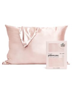 kitsch satin pillowcase for hair and skin queen, softer than silk pillow cases for hair, cooling satin pillowcase with zipper, pillow case covers, satin pillow cases standard size (blush, 1 pack)