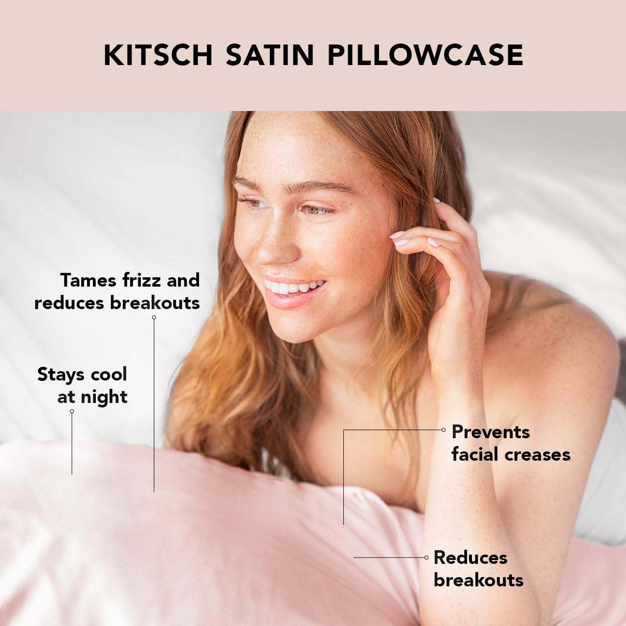 Kitsch Satin Pillowcase for Hair and Skin Queen, Softer Than Silk Pillow Cases for Hair, Cooling Satin Pillowcase with Zipper, Pillow Case Covers, Satin Pillow Cases Standard Size (Blush, 1 Pack)