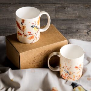 Maison d' Hermine Coffee Mug Set with Handles Fine Bone China Mug Pack of Two for Restaurant Microwave & Dishwasher Safe Perfect Gifts for Mothers Day Teacher Men & Women (Oak Leaves, 12 Ounce)