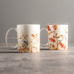 Maison d' Hermine Coffee Mug Set with Handles Fine Bone China Mug Pack of Two for Restaurant Microwave & Dishwasher Safe Perfect Gifts for Mothers Day Teacher Men & Women (Oak Leaves, 12 Ounce)