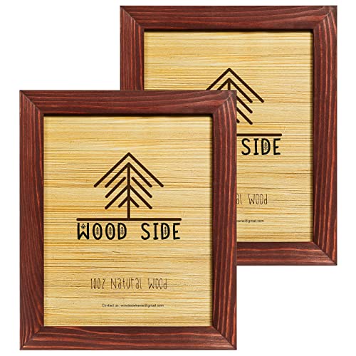 Rustic Wooden Picture Frames 8x10 - Cherry - Set of 2 - Natural Eco Solid Wood and High Definition Real Glass for Wall Hanging and Tabletop Photo Frame