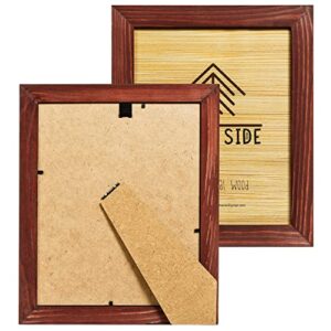 Rustic Wooden Picture Frames 8x10 - Cherry - Set of 2 - Natural Eco Solid Wood and High Definition Real Glass for Wall Hanging and Tabletop Photo Frame