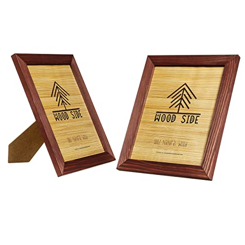 Rustic Wooden Picture Frames 8x10 - Cherry - Set of 2 - Natural Eco Solid Wood and High Definition Real Glass for Wall Hanging and Tabletop Photo Frame