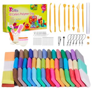 polymer clay kit, 50 colors diy modeling clay, nontoxic oven baken clay with sculpting tools and decorative accessories, great for kids & adults