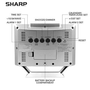 Sharp Desktop Dual Alarm Clock with Color Display - Atomic Accuracy - Calendar & Day of Week Time/Date Display