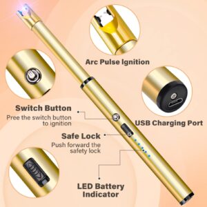 Navpeak Candle Lighter Long Neck Windproof Electric Rechargeable Arc Lighter for Light Candles Gas Stove Fireplace BBQ Kitchen Grills(Gold)