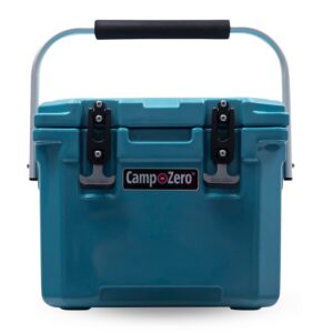 camp-zero 10l-10.6 quart portable hard cooler ice chest, perfect for drinks, lunch, beach, picnics, boating, camping and travel with 2 molded-in cup holders and folding aluminum handle