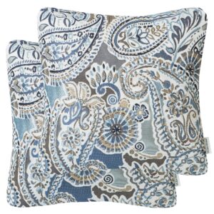 mika home pack of 2 decorative pillow covers throw pillow cases,paisley pattern,18x18 inches,blue brown cream multicolor