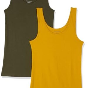 Amazon Essentials Women's Slim-Fit Tank, Pack of 2, Dark Olive/Gold, Large