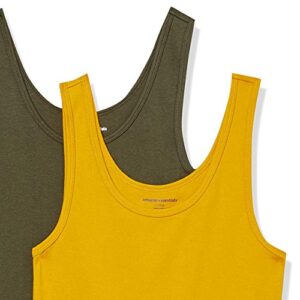 Amazon Essentials Women's Slim-Fit Tank, Pack of 2, Dark Olive/Gold, Large