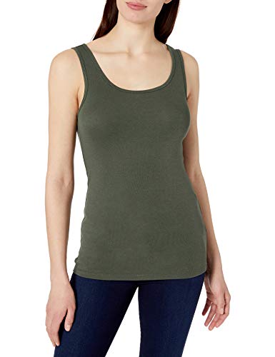 Amazon Essentials Women's Slim-Fit Tank, Pack of 2, Dark Olive/Gold, Large