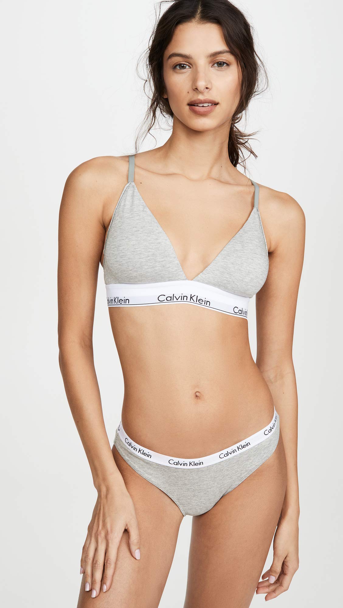 Calvin Klein Women's Modern Cotton Lightly Lined Triangle Wireless Bralette, Grey Heather, Small