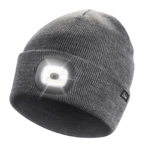 etsfmoa unisex beanie with the light gifts for men dad father usb rechargeable caps grey