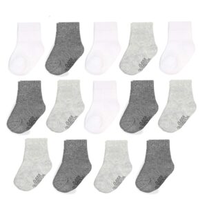 fruit of the loom baby 14-pack grow & fit flex zones cotton stretch socks - unisex, girls, boys (6-12 months, grey)