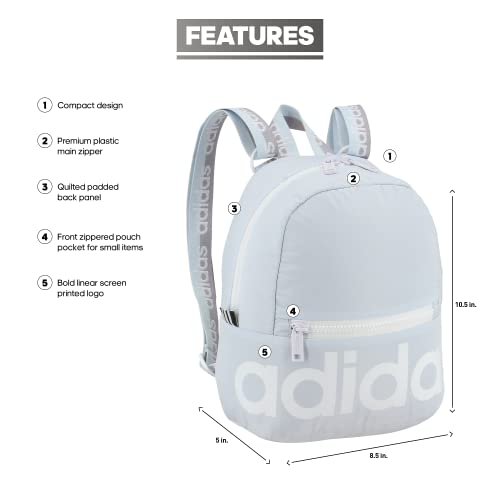 adidas Linear Mini Backpack Small Travel Bag, Sky Tint/White/Glory Grey, 10.5 inch x8.5 inch x5 inch