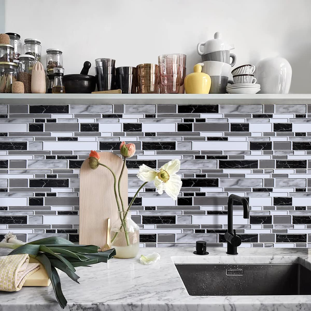 Livebor Peel and Stick Backsplash Wallpaper Kitchen Backsplash Wallpaper 11.8inch x 78.7inch Kitchen Wallpaper Peel and Stick Waterproof Countertop Contact Paper Backsplash Wallpaper for Kitchen