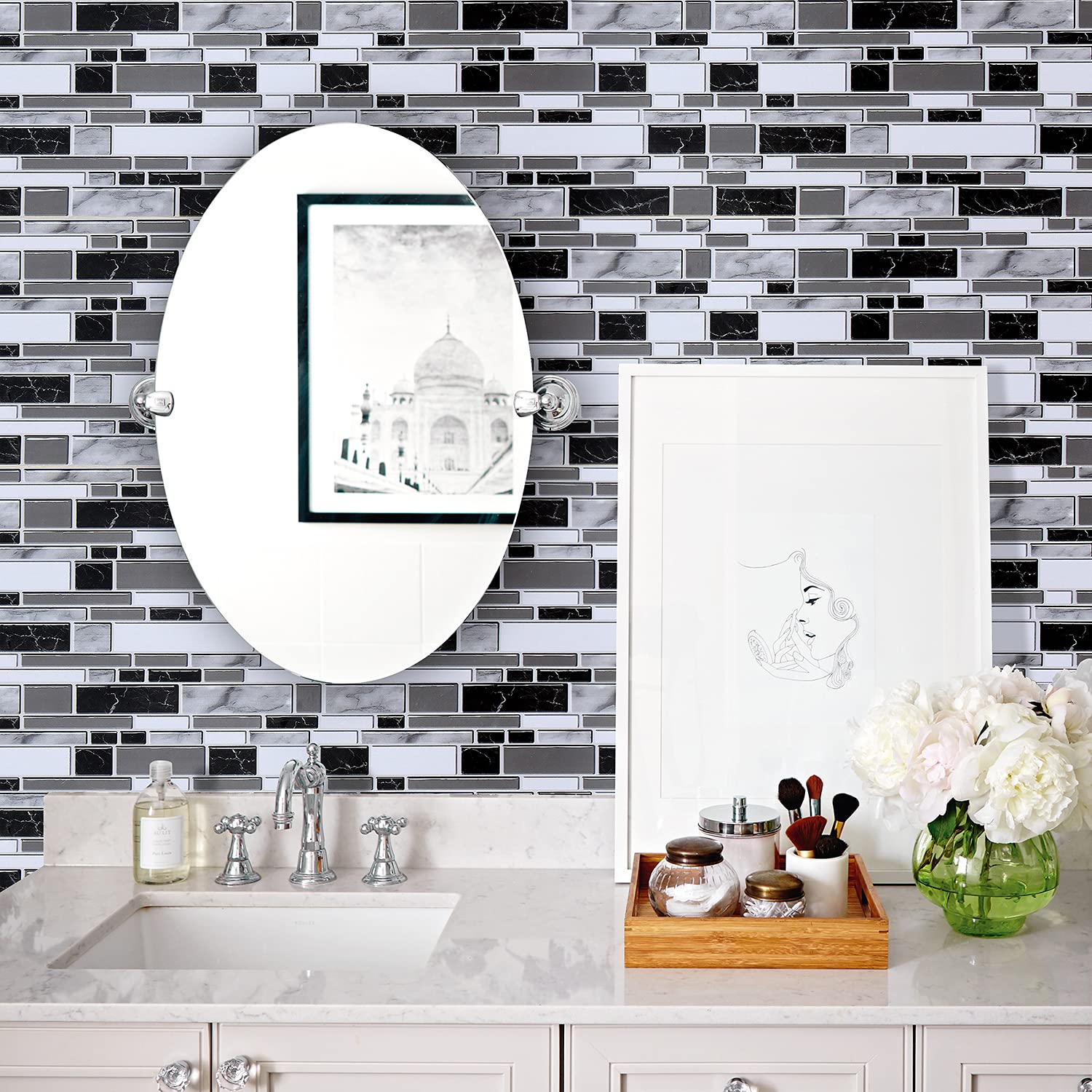 Livebor Peel and Stick Backsplash Wallpaper Kitchen Backsplash Wallpaper 11.8inch x 78.7inch Kitchen Wallpaper Peel and Stick Waterproof Countertop Contact Paper Backsplash Wallpaper for Kitchen