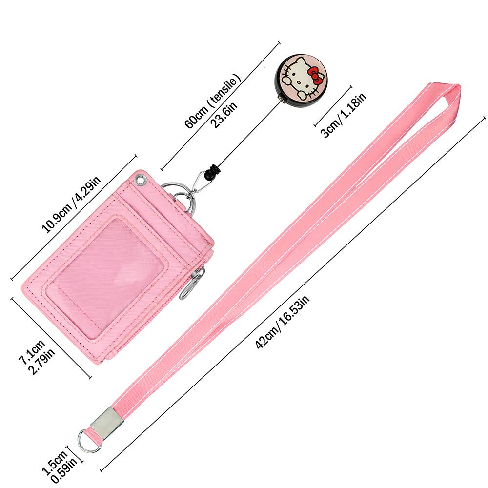 【2024 Latest】 Cute Badge Holder Retractable Lanyard Reel Clip with Heavy Duty Carabiner, 1 Clear ID Window, and 4 Card Slots in 2 Sided for Students Teens Boys Girls Women