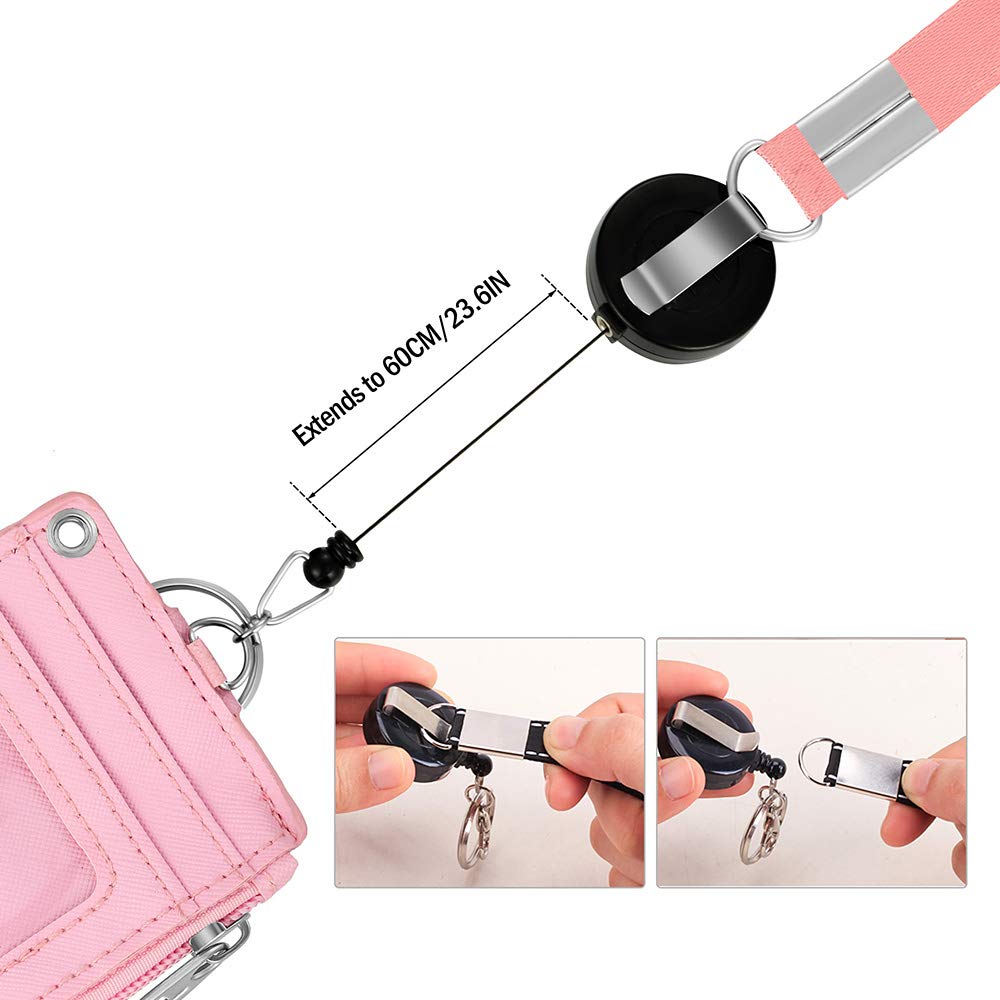 【2024 Latest】 Cute Badge Holder Retractable Lanyard Reel Clip with Heavy Duty Carabiner, 1 Clear ID Window, and 4 Card Slots in 2 Sided for Students Teens Boys Girls Women