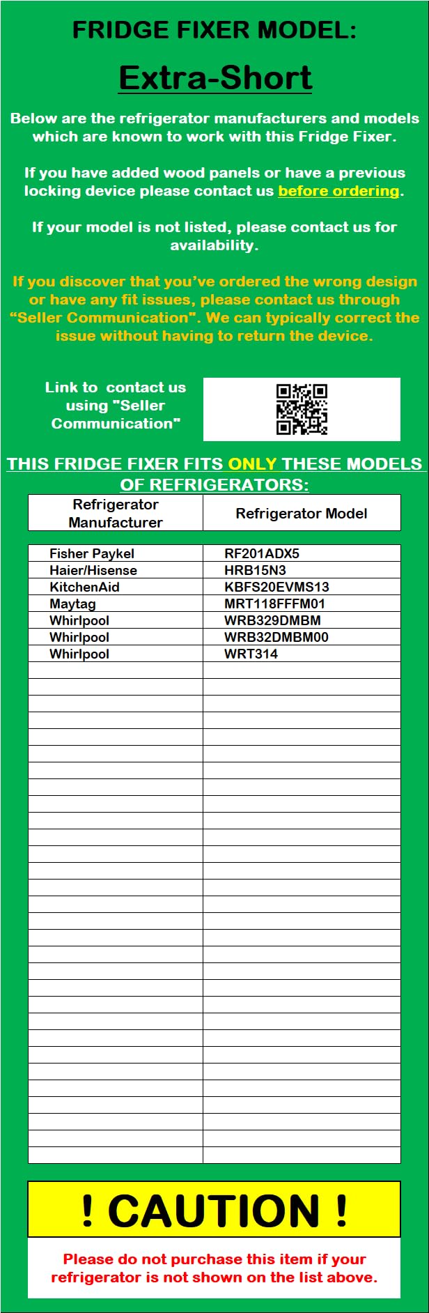 Fridge Fixer Extra-Short (See Compatibility Chart)