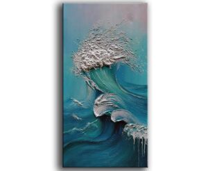 yasheng art - sea landscapes abstract oil painting,oil painting on canvas texture blue ocean scenery oil painting hand-painted abstract artwork pictures canvas wall art paintings 24x48inch